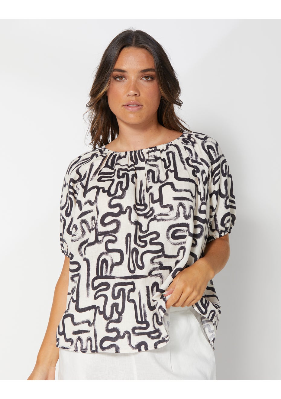 Dear Sutton - Zavia Blouse Black Squiggle - Onceit