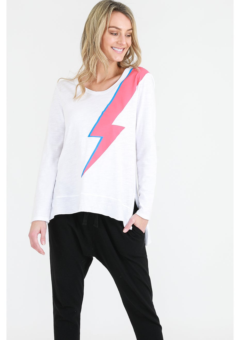 3rd Story - Lightening Bolt Long Sleeve T - White - Onceit