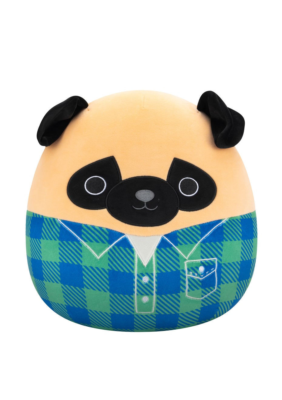 12" Squishmallows Prince - Brown Pug in Green and Blue Flannel Shirt ...